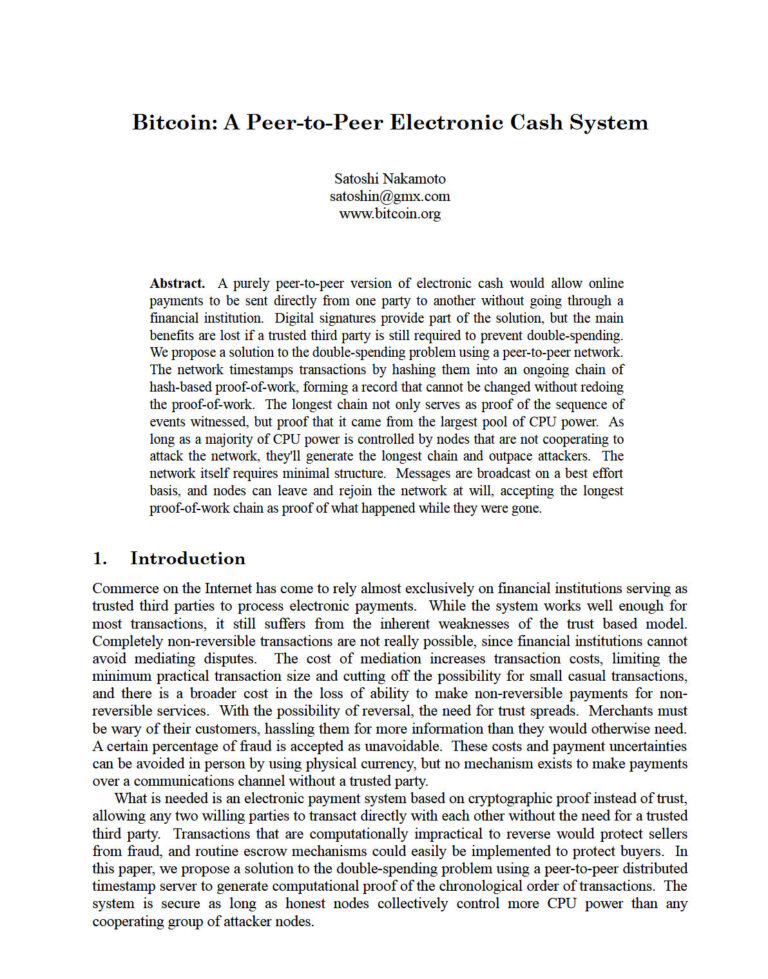 Bitcoin White Paper – Satoshi Nakamoto